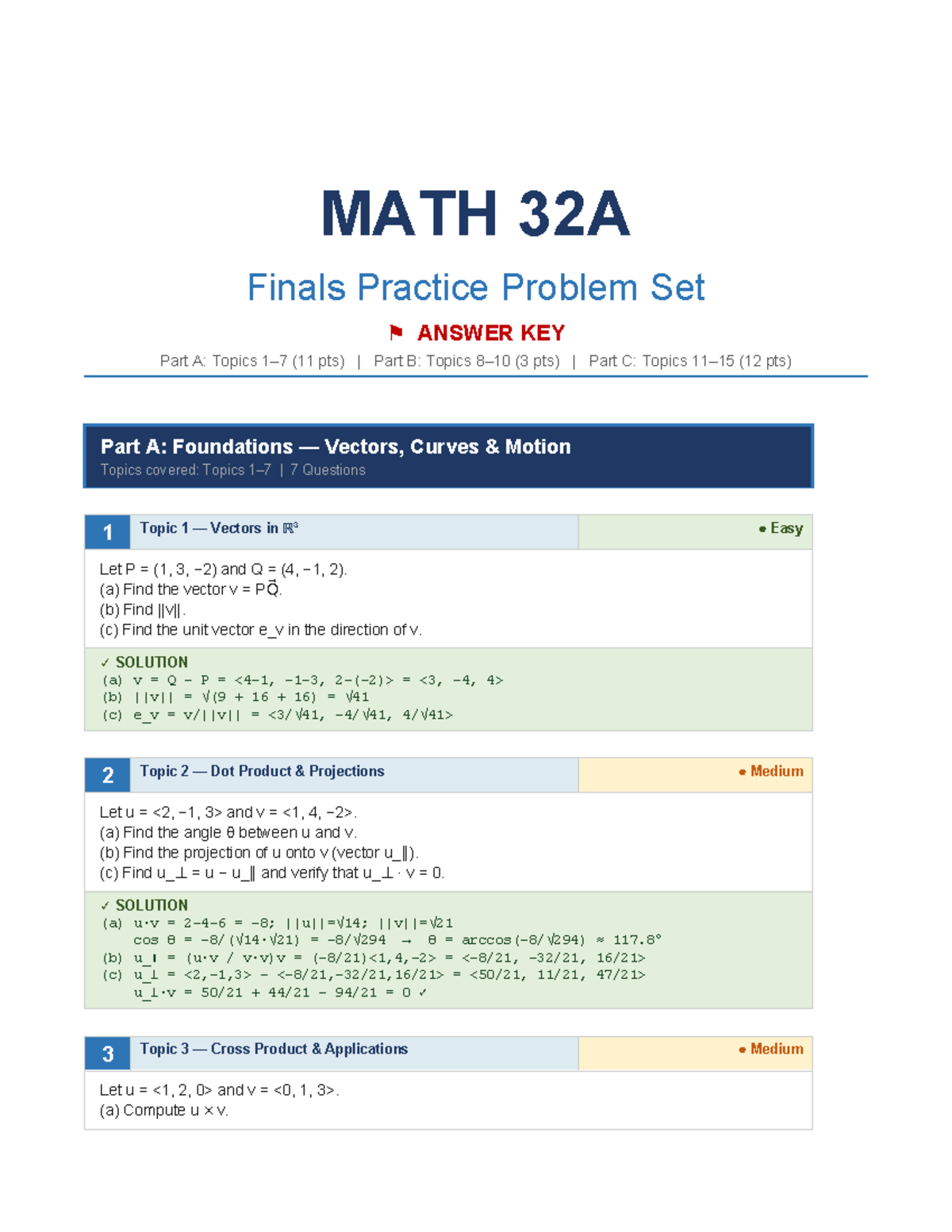 MATH 32A Finals Practice Problem Set ANSWER KEY - Studocu