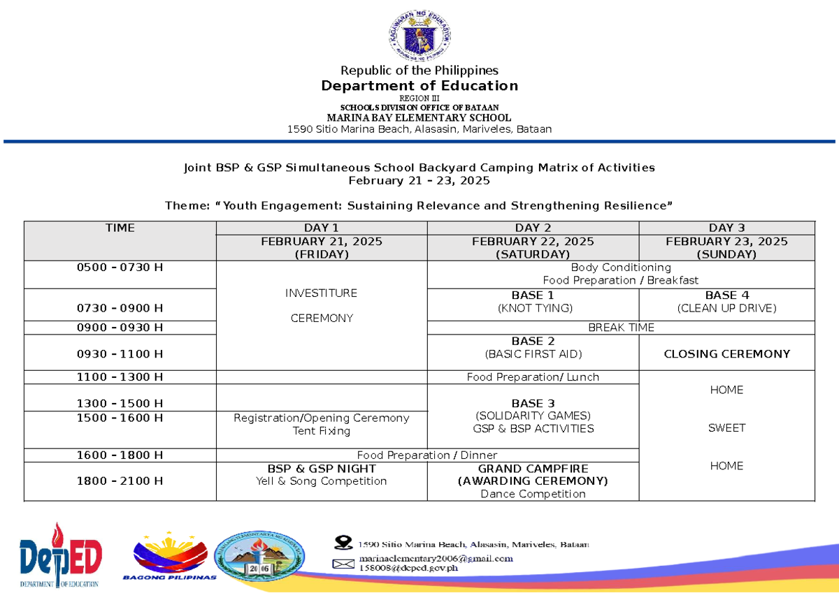 Joint BSP GSP Backyard Camping Activities Matrix (Feb 21-23, 2025 ...