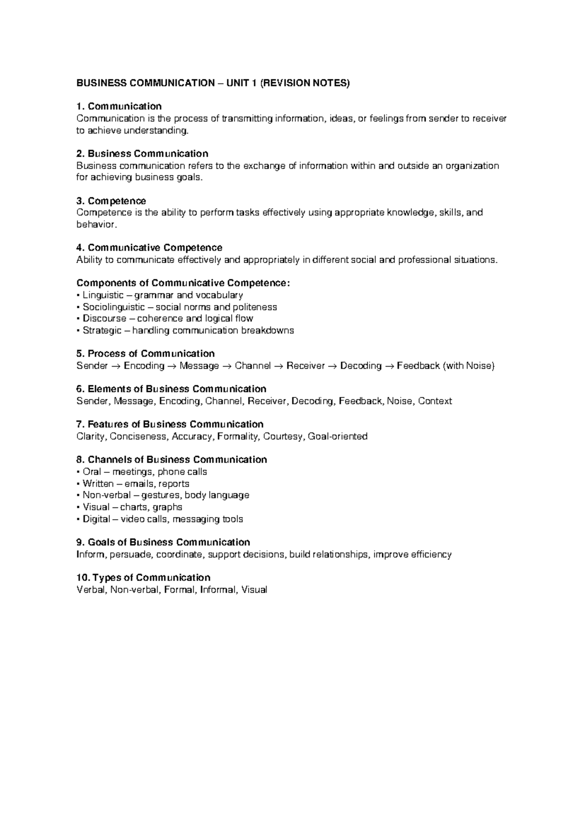BC 101 - Business Communication Unit 1 Revision Notes - Studocu