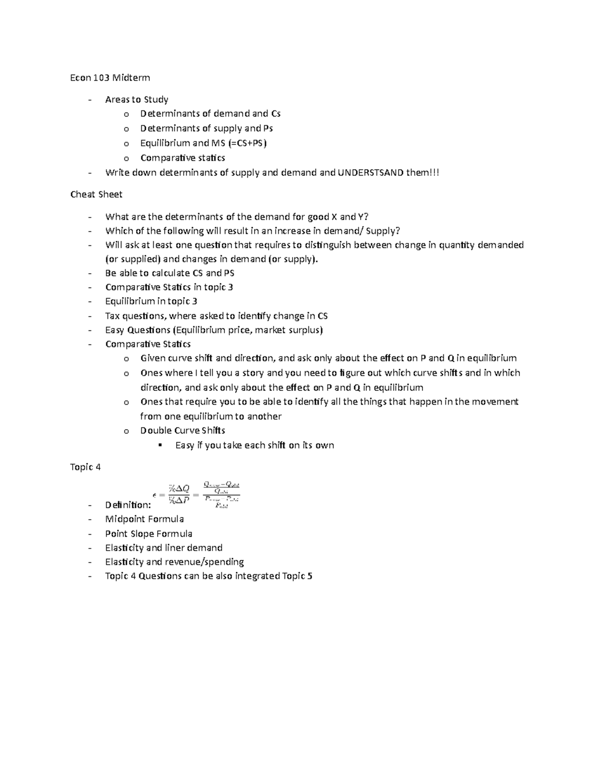 Econ 103 Midterm 2 Outline Topics/Questions - Econ 103 Midterm Areas to ...