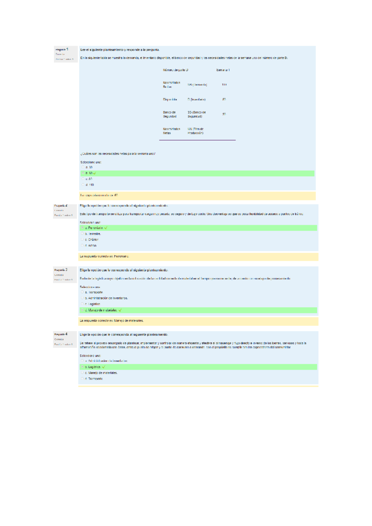 Examen de Logística y Manejo de Materiales - Preguntas y Respuestas - Studocu
