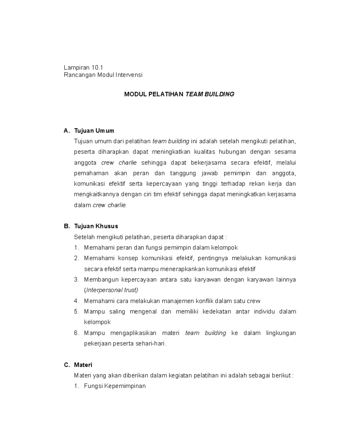 Rancangan Modul Pelatihan Team Building - Intervensi 2023 - Studocu