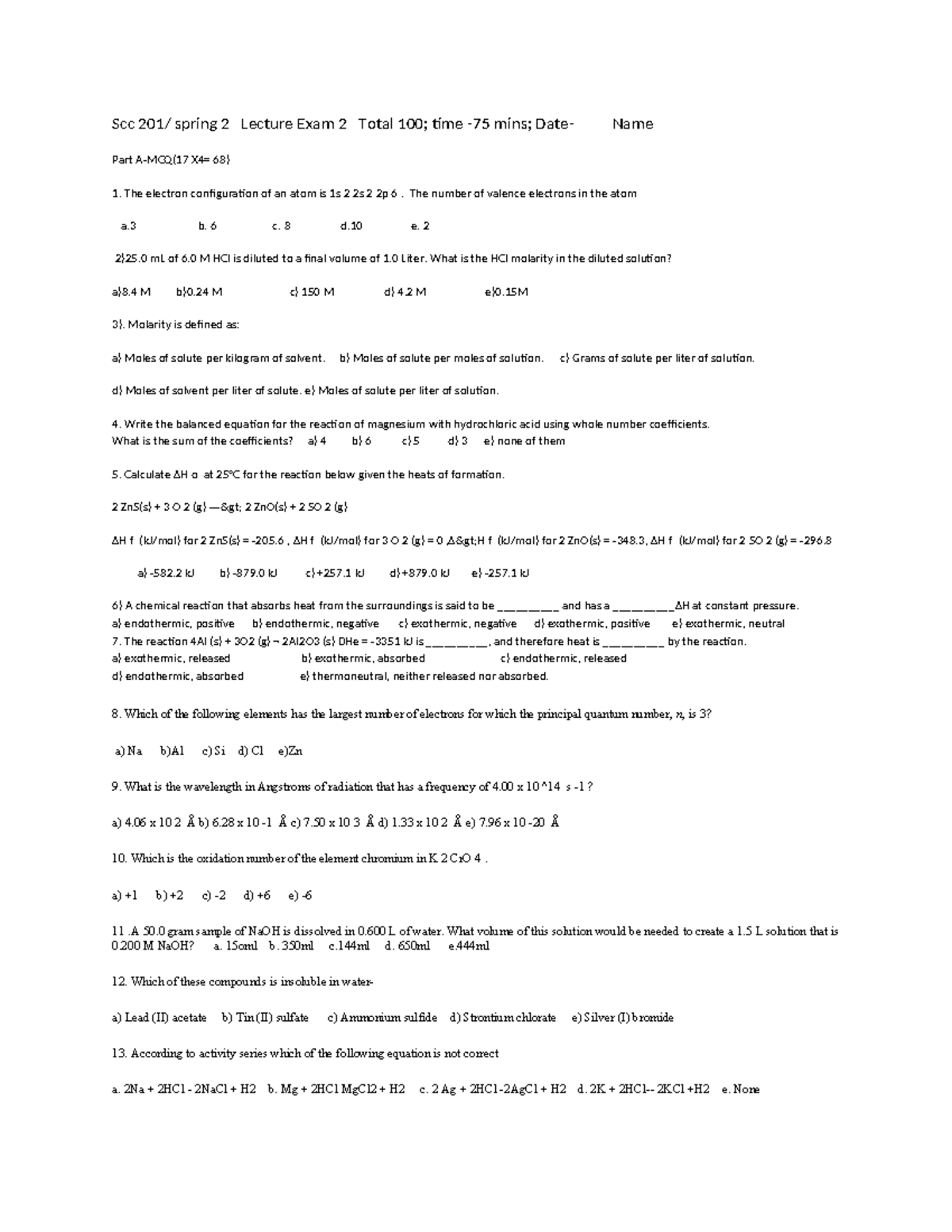 Scc 201 - exam2 sample questions - Scc 201/ spring 2 Lecture Exam 2 ...