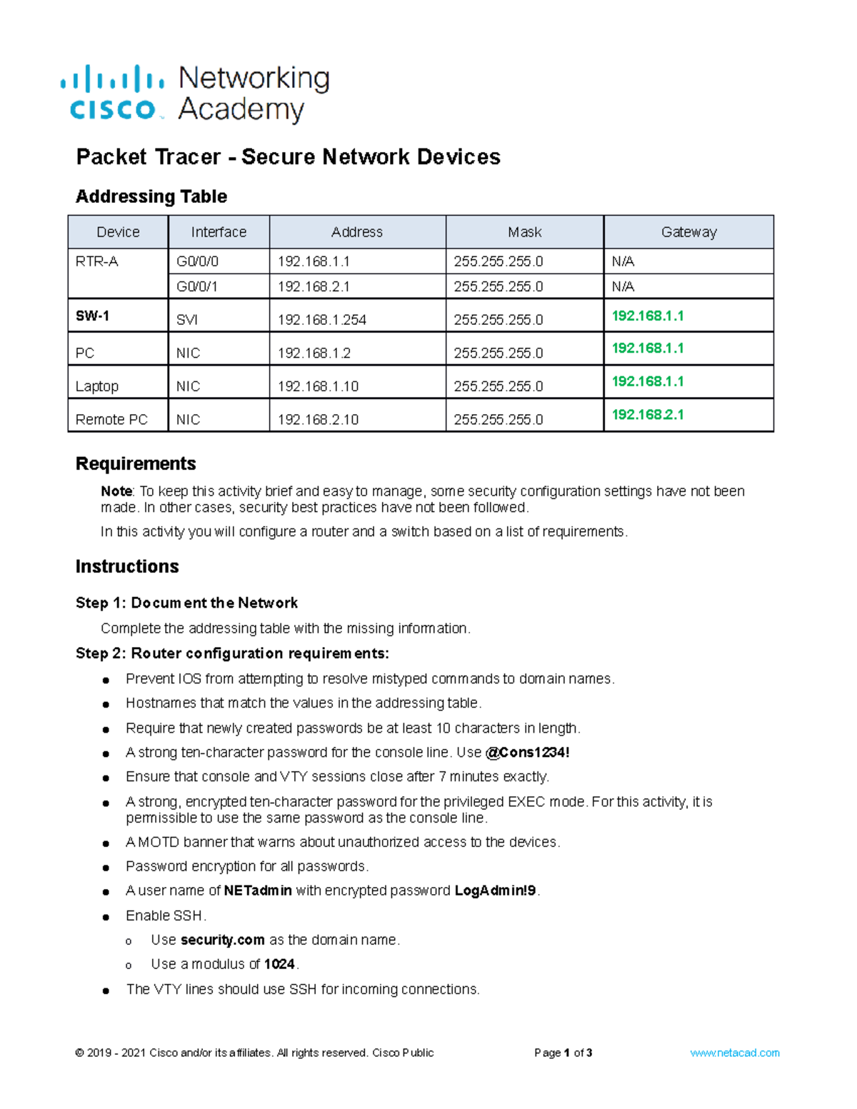 16 5 1 Packet Tracer Secure Network Devices Packet Tracer Secure Network Devices