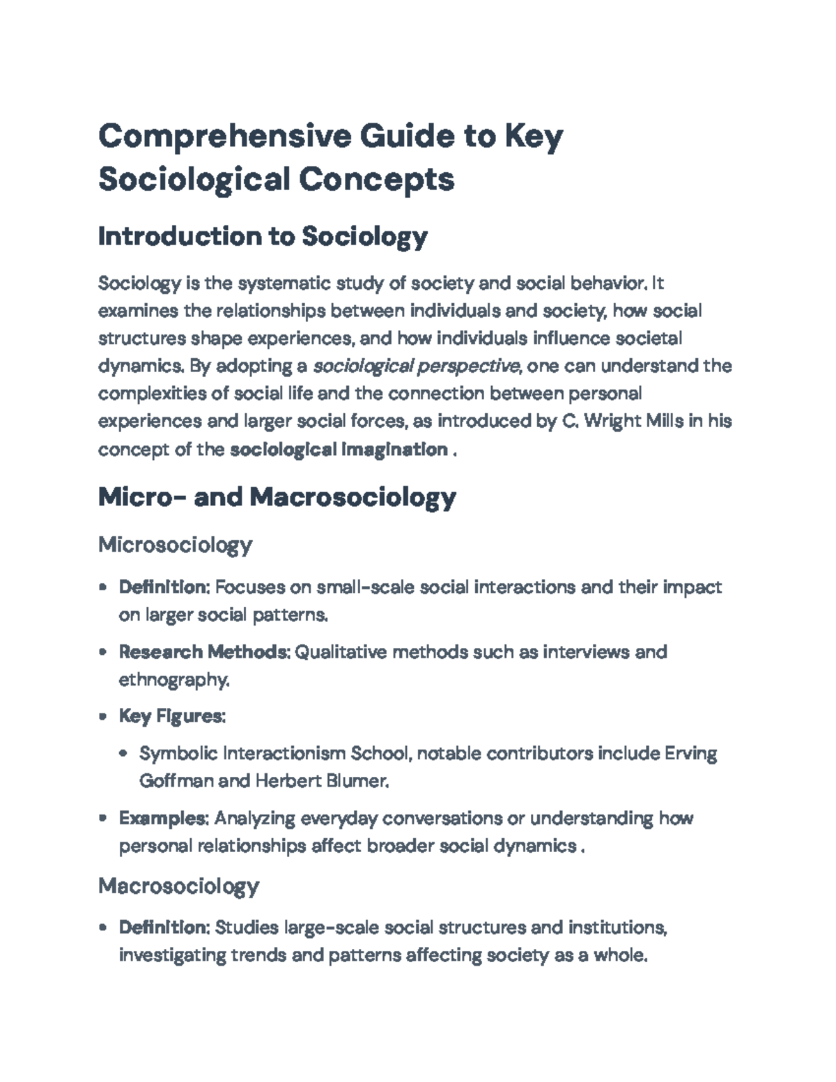 Comprehensive Guide to Key Sociological Concepts for Intro to Sociology ...