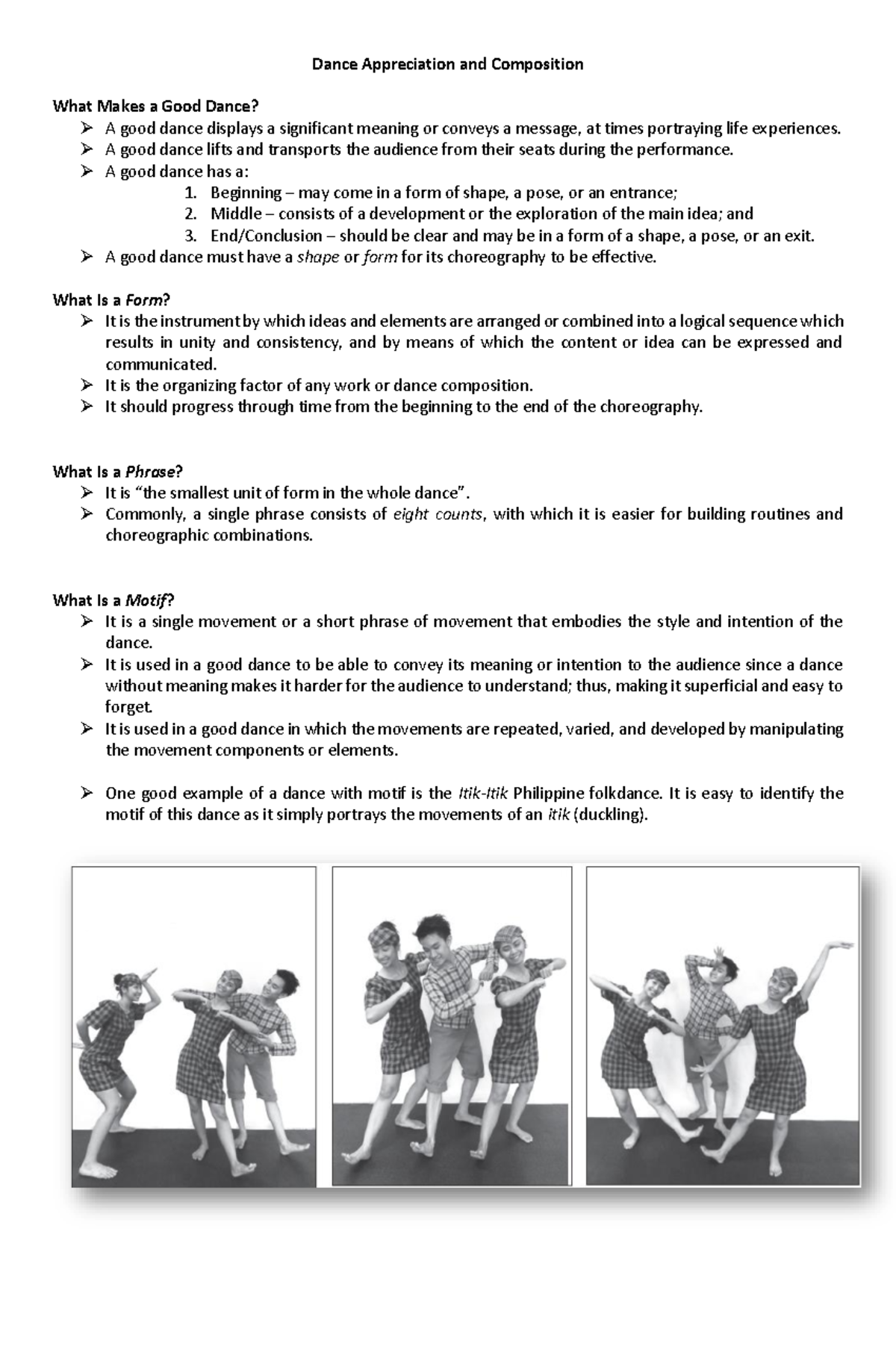 3 Dance appreciation - Dance Appreciation and Composition What Makes a ...