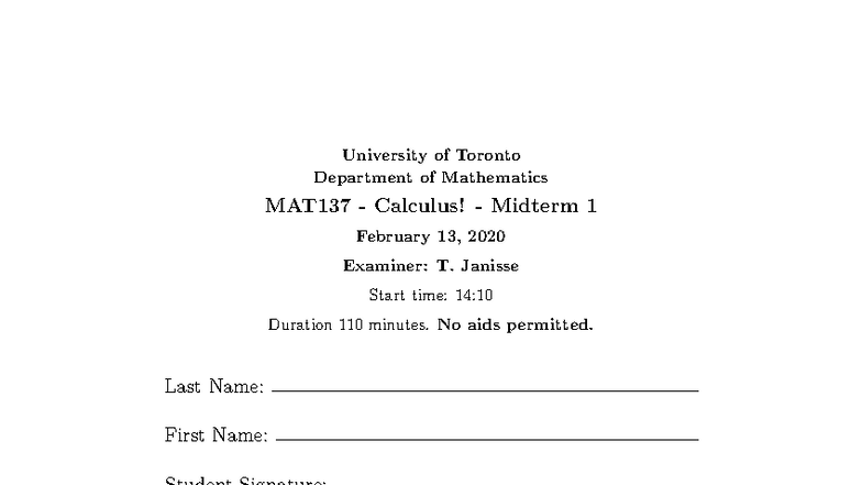 MAT137 - Winter 2020 - Midterm 1 - Solutions and Review - Studocu