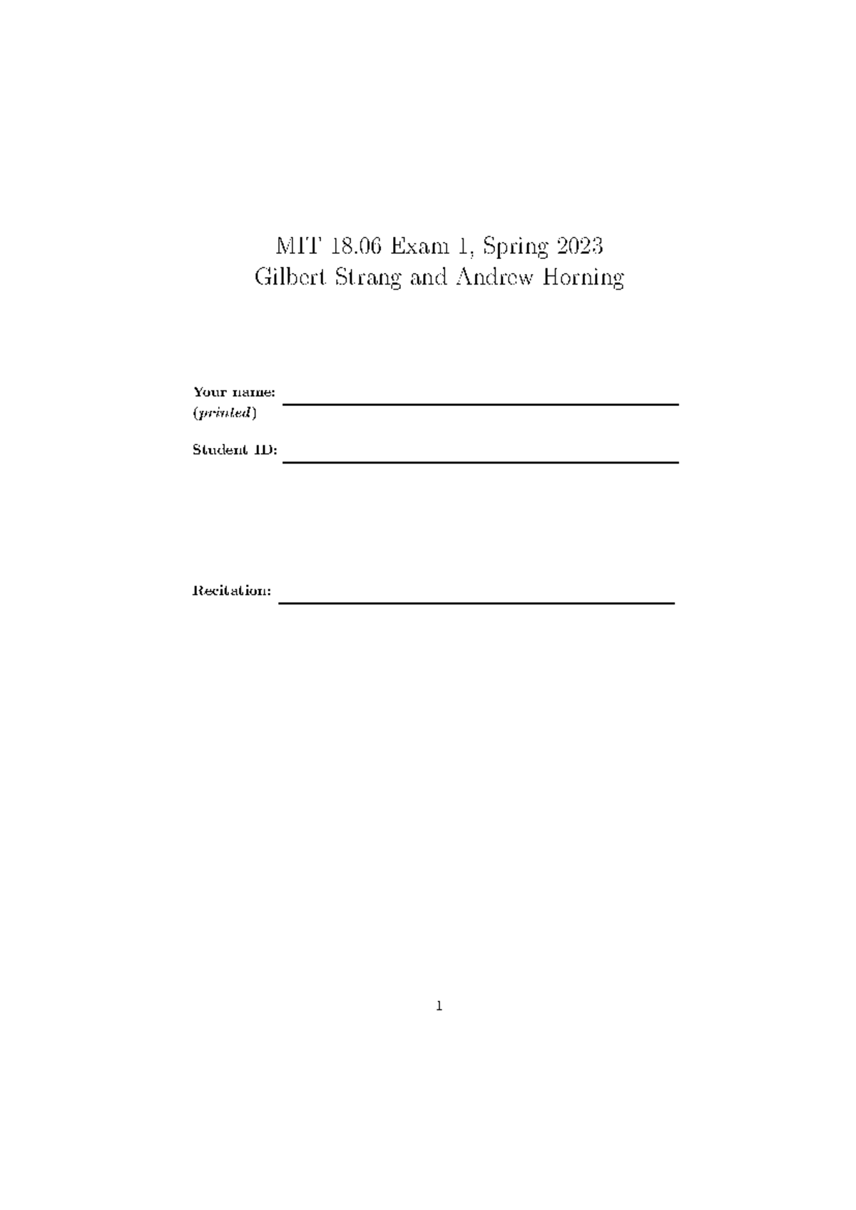 MIT 18.06 Exam 1 Solutions, Spring 2023 - Gilbert Strang & Andrew ...