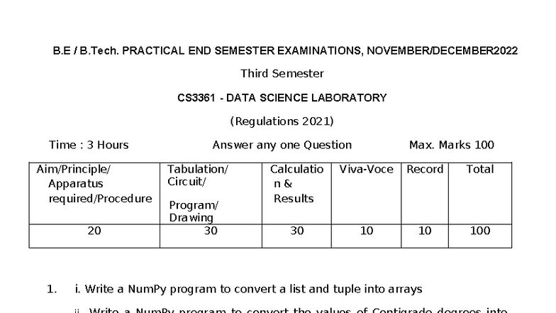 CS3361 Data Science Lab Practical Exam - End Semester 2021 - Studocu