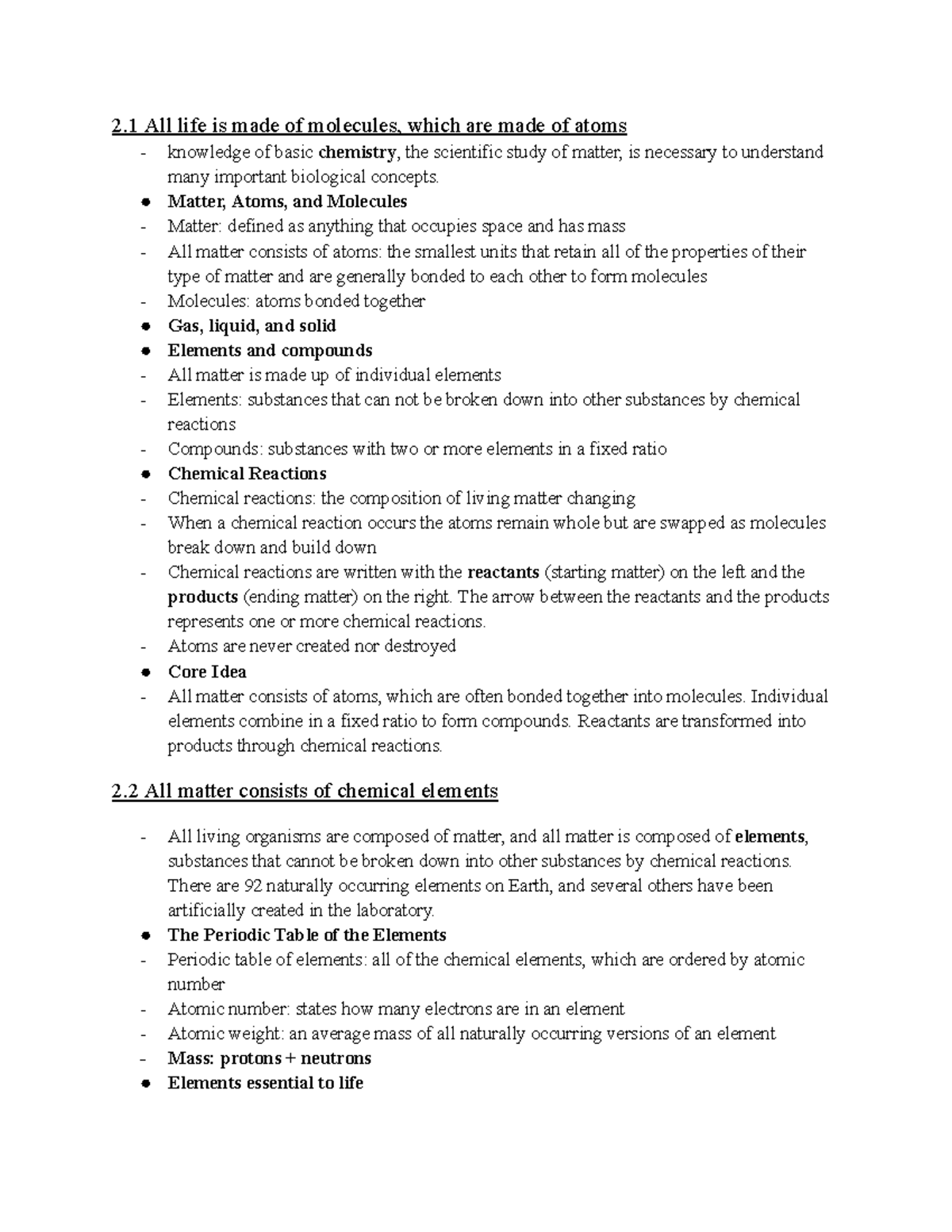 Biology 101: Lecture Notes on Chemistry & Ecosystem Interactions - Studocu