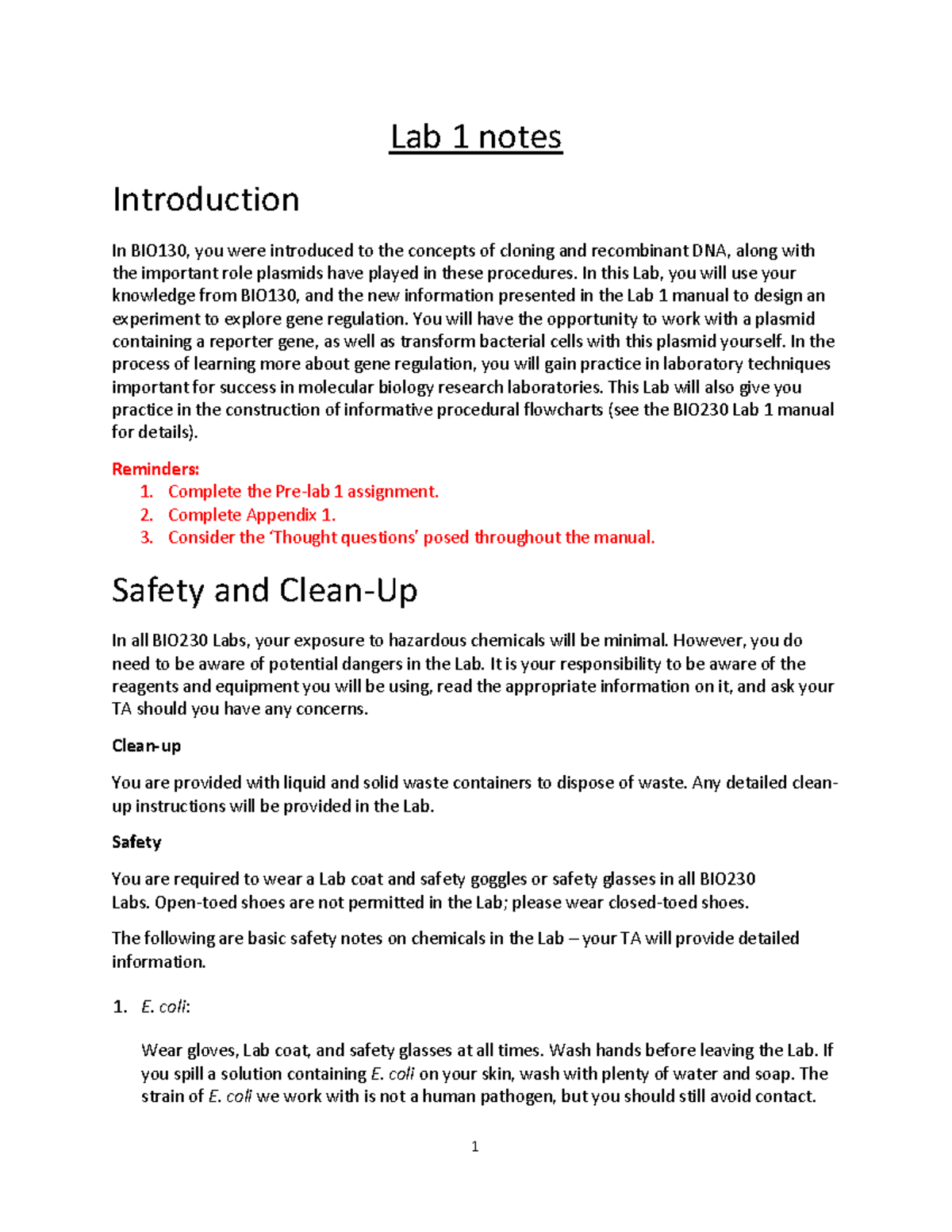 BIO230 Lab 1 Notes: Exploring Gene Regulation & Cloning Techniques ...