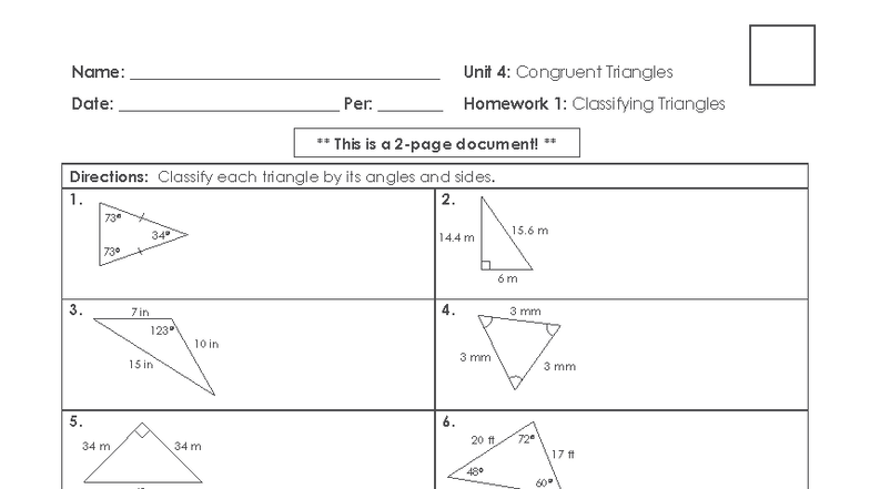 Unit 4: Homework 1 - Classifying Triangles Notes - Studocu