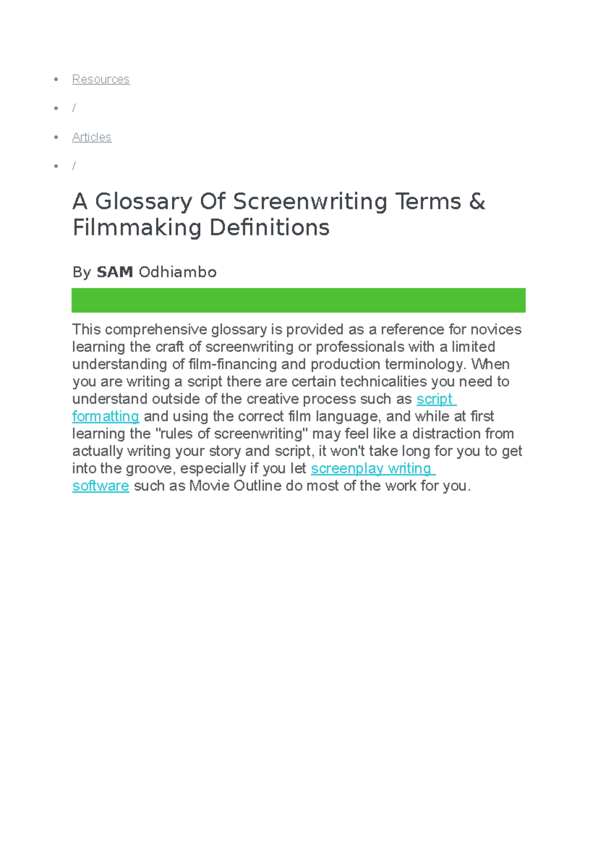 Glossary of Screenwriting Terms: A Comprehensive Reference Guide - Studocu