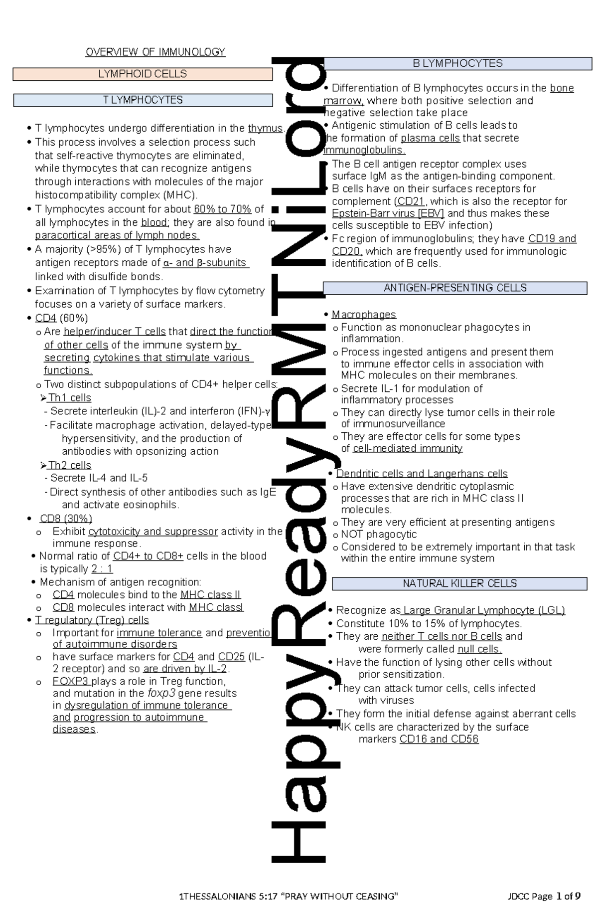 Jdc-notes-immunosero copy - HappyReadyRMTNiLord LYMPHOID CELLS T ...