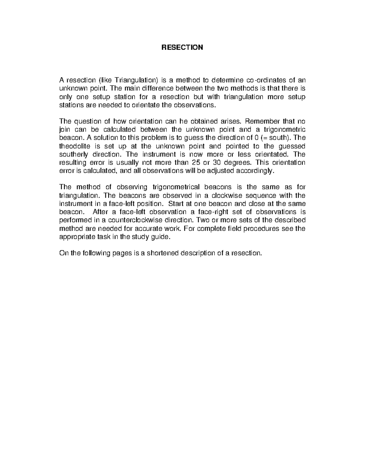 2020 10 29 Resection - prepared by Mr S Waters - RESECTION A resection ...