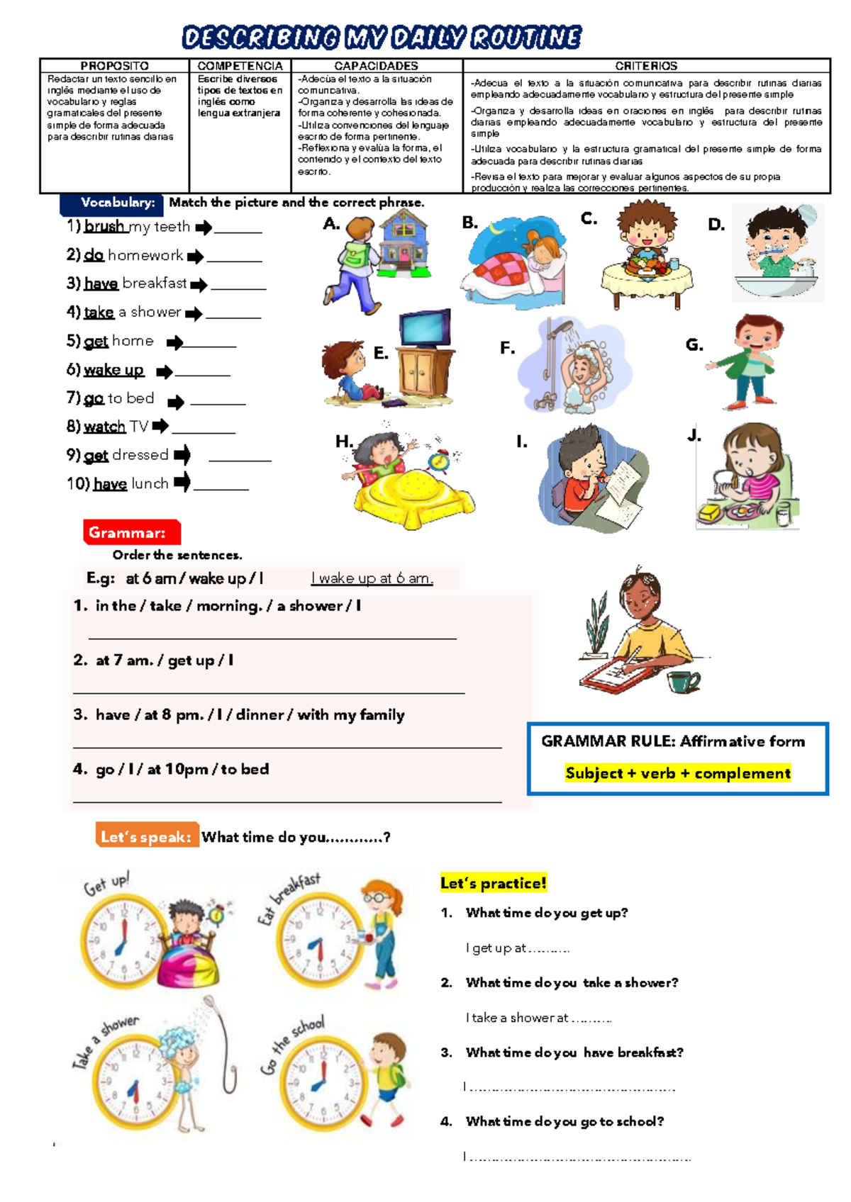 1º Daily Routine: Describing My Daily Activities in Present Simple ...