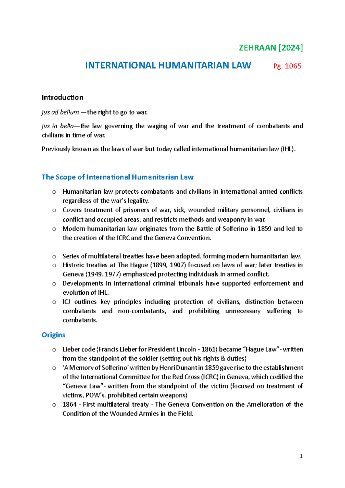 International Humanitarian Law (IHL) Overview and Principles - ZEHRAAN ...
