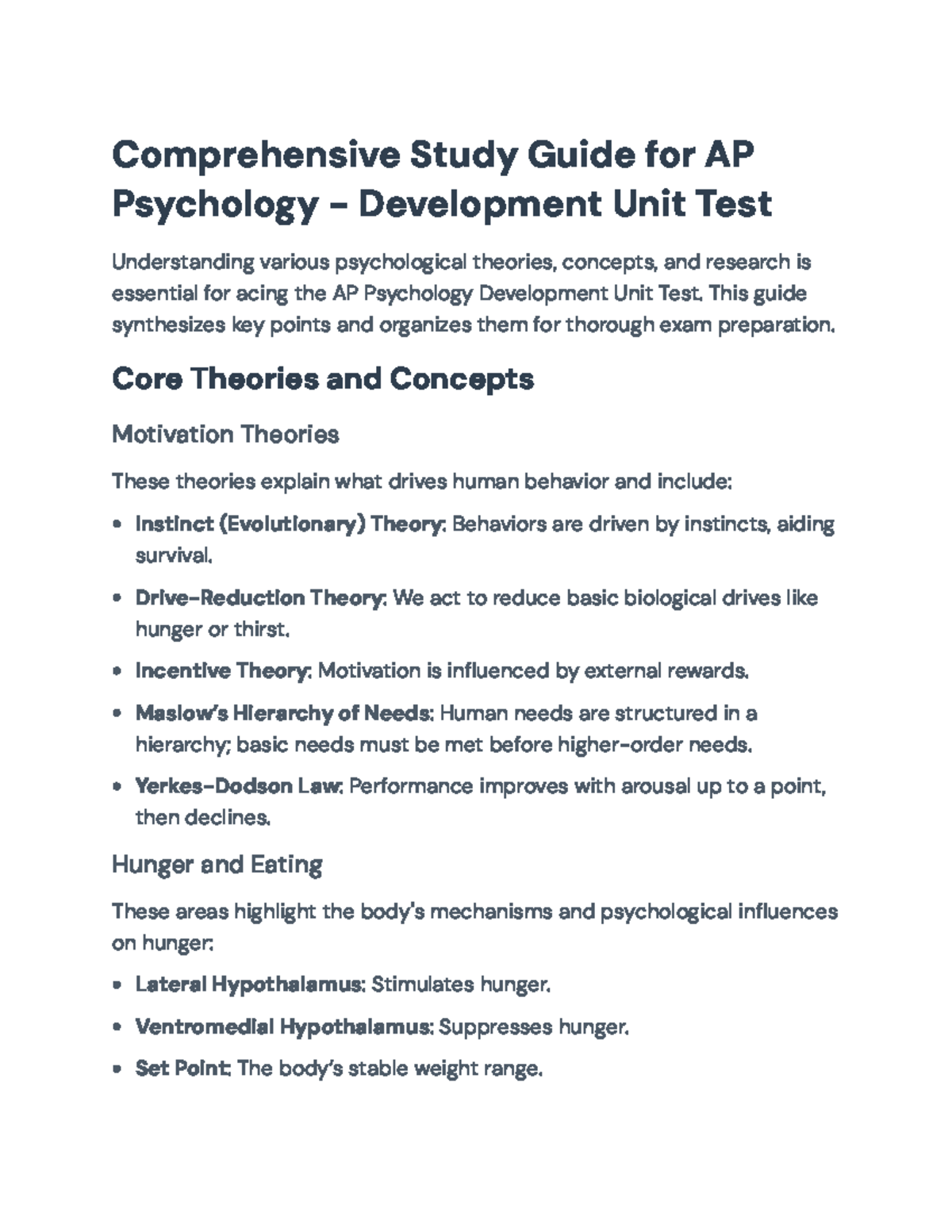 AP Psychology Development Unit Test Study Guide and Key Concepts ...