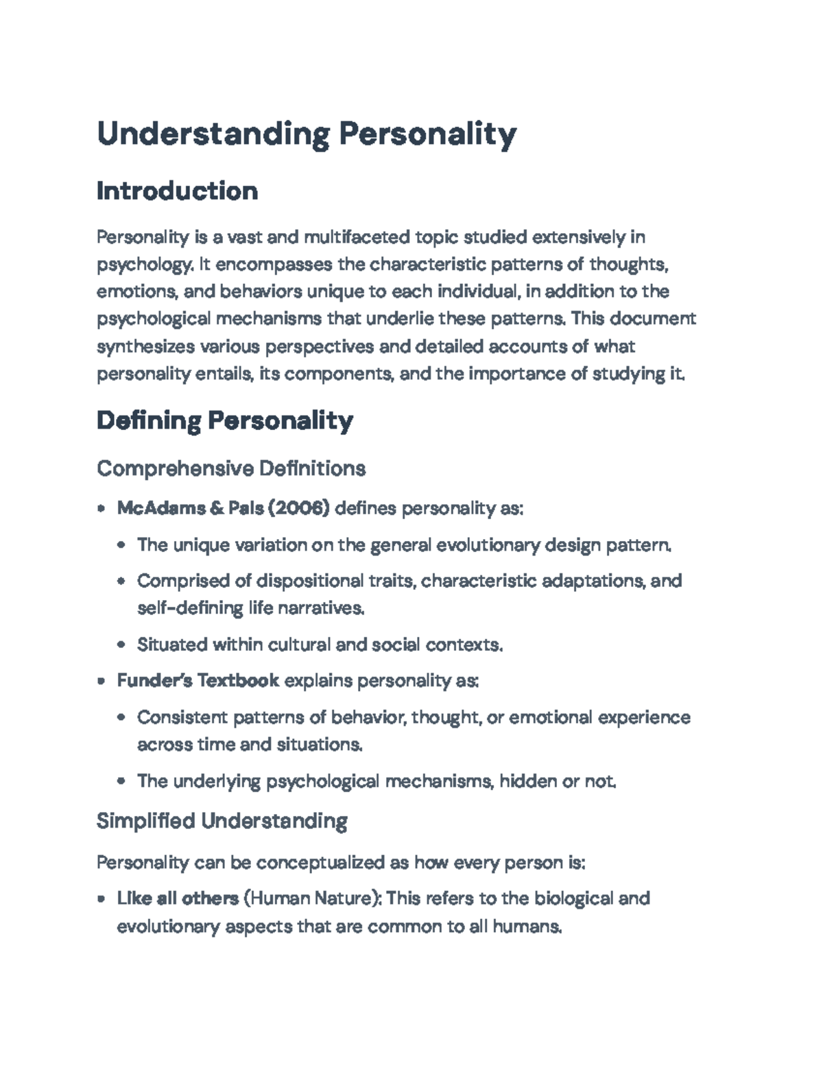 Understanding Personality: Key Concepts and Educational Objectives ...