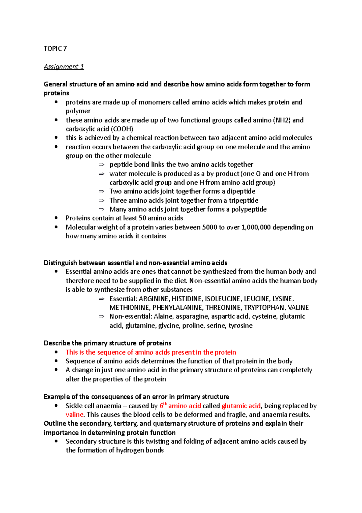 Microbiology Topic 7: Amino Acids, Proteins, and Enzymes Overview - Studocu