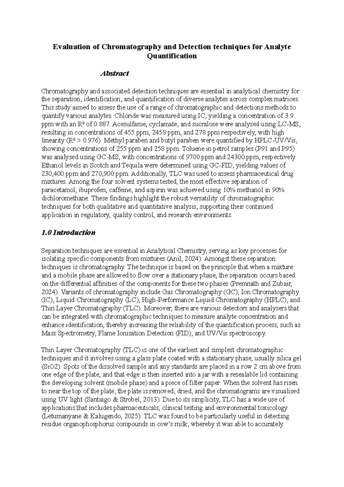Evaluation of Chromatography Techniques for Analyte Quantification (AC Report 2) - Studocu
