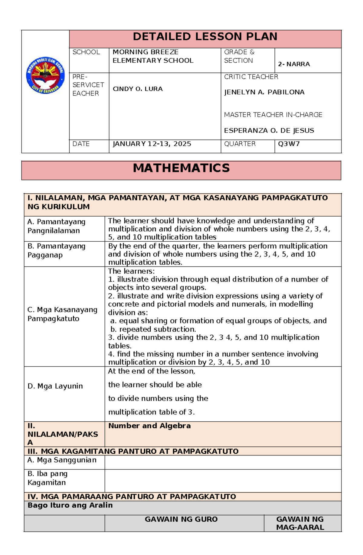 LURA-MATH-Q2W7 - DETAILED LESSON PLAN ON MULTIPLICATION & DIVISION ...