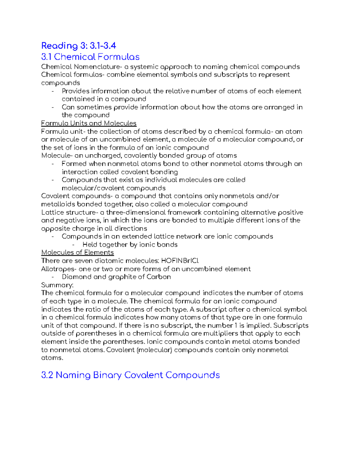 Chapter 3 Readings: CHEM 1211K - Naming Chemical Compounds - Studocu