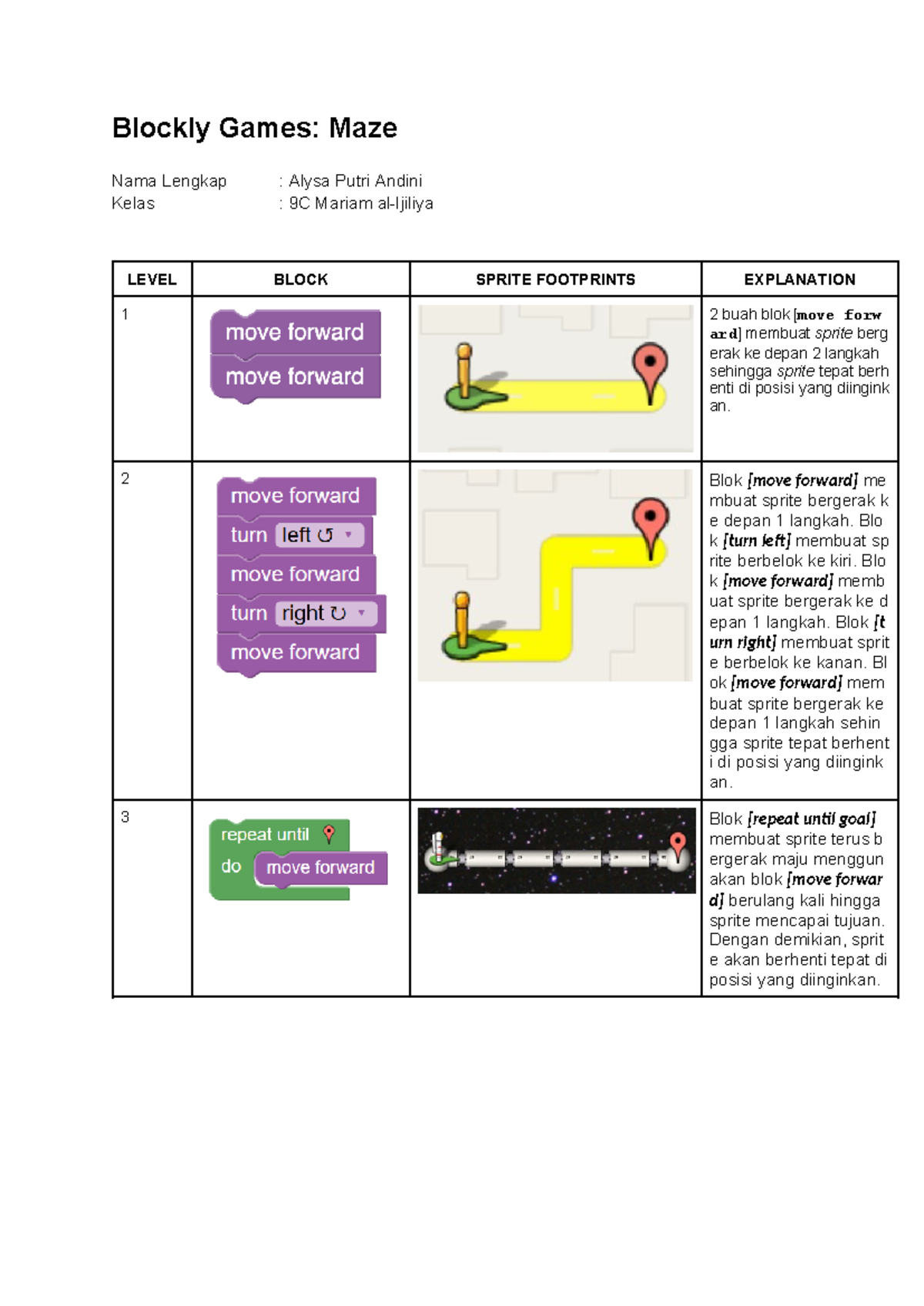 Exploring Blockly Games Maze Solutions for Class 9C - Studocu