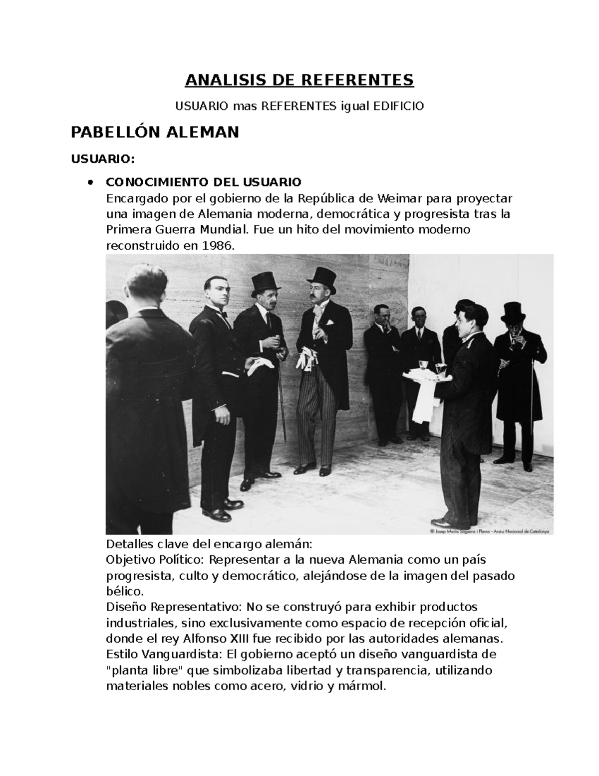 Análisis de Referentes: Pabellón Alemán y Villa Tugendhat - Studocu