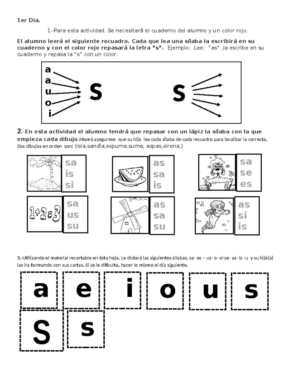 Material Didáctico - 1er Día Lectoescritura: Letra "s" - Studocu