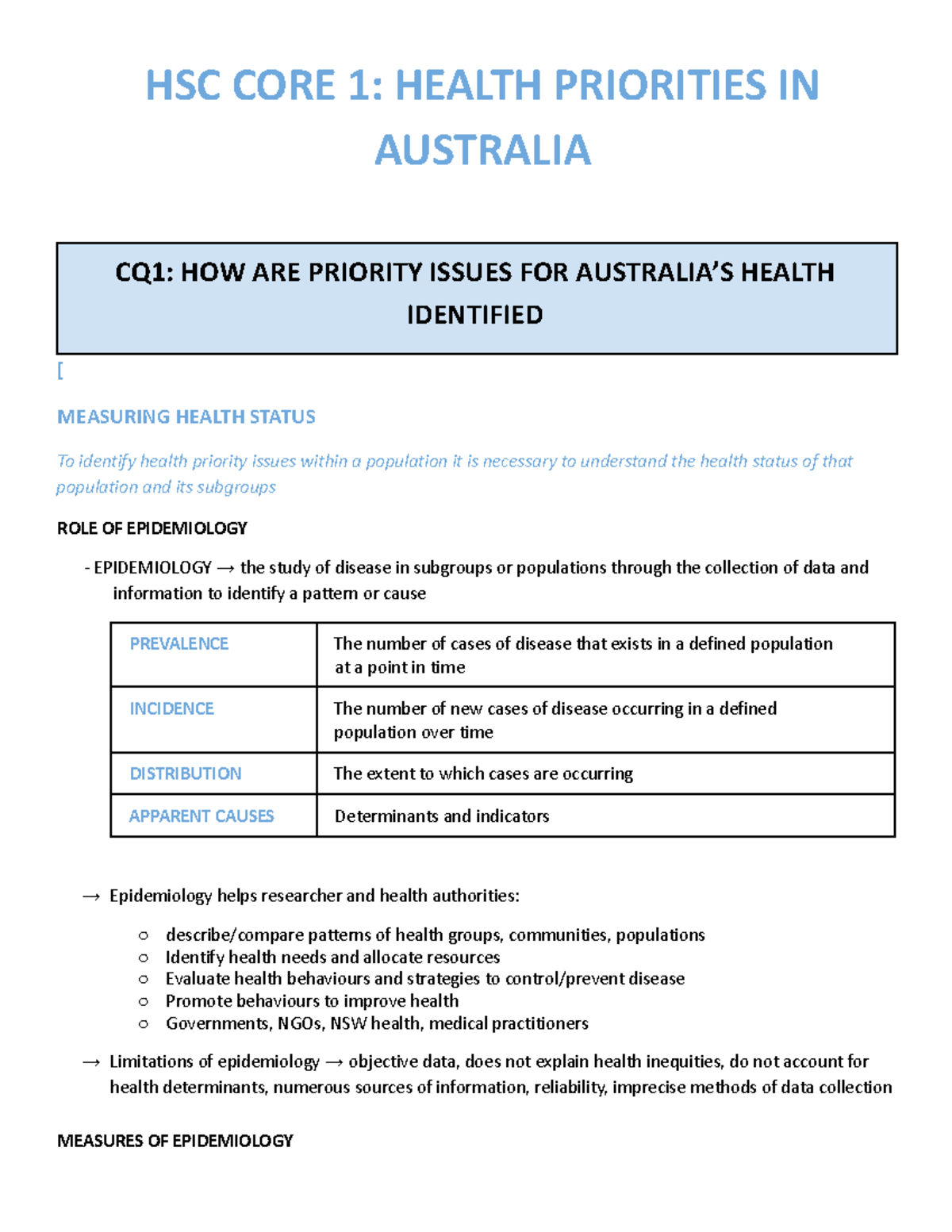 Pdhpe CORE 1: Health Priorities in Australia - Identifying Health ...