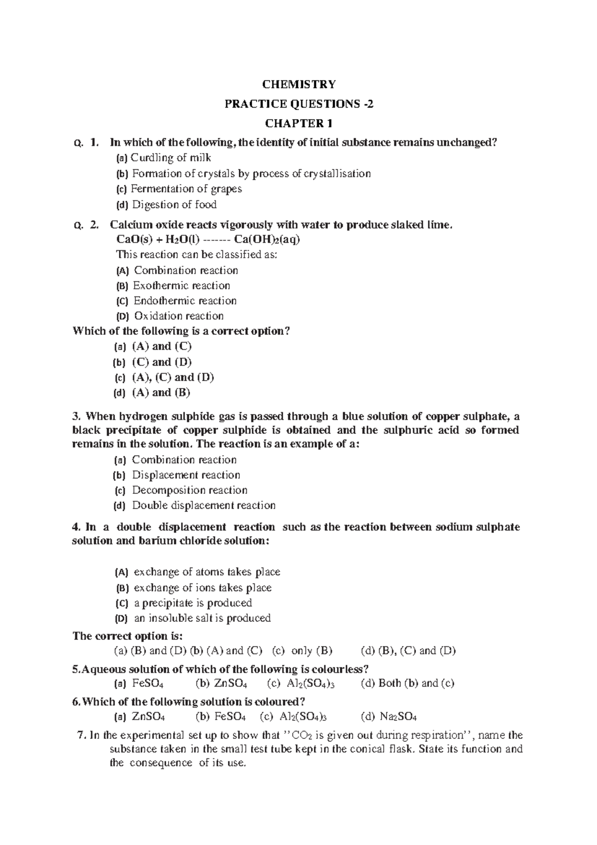 Chemistry Ch-1 Practice Questions -2 - CHEMISTRY PRACTICE QUESTIONS - 2 ...