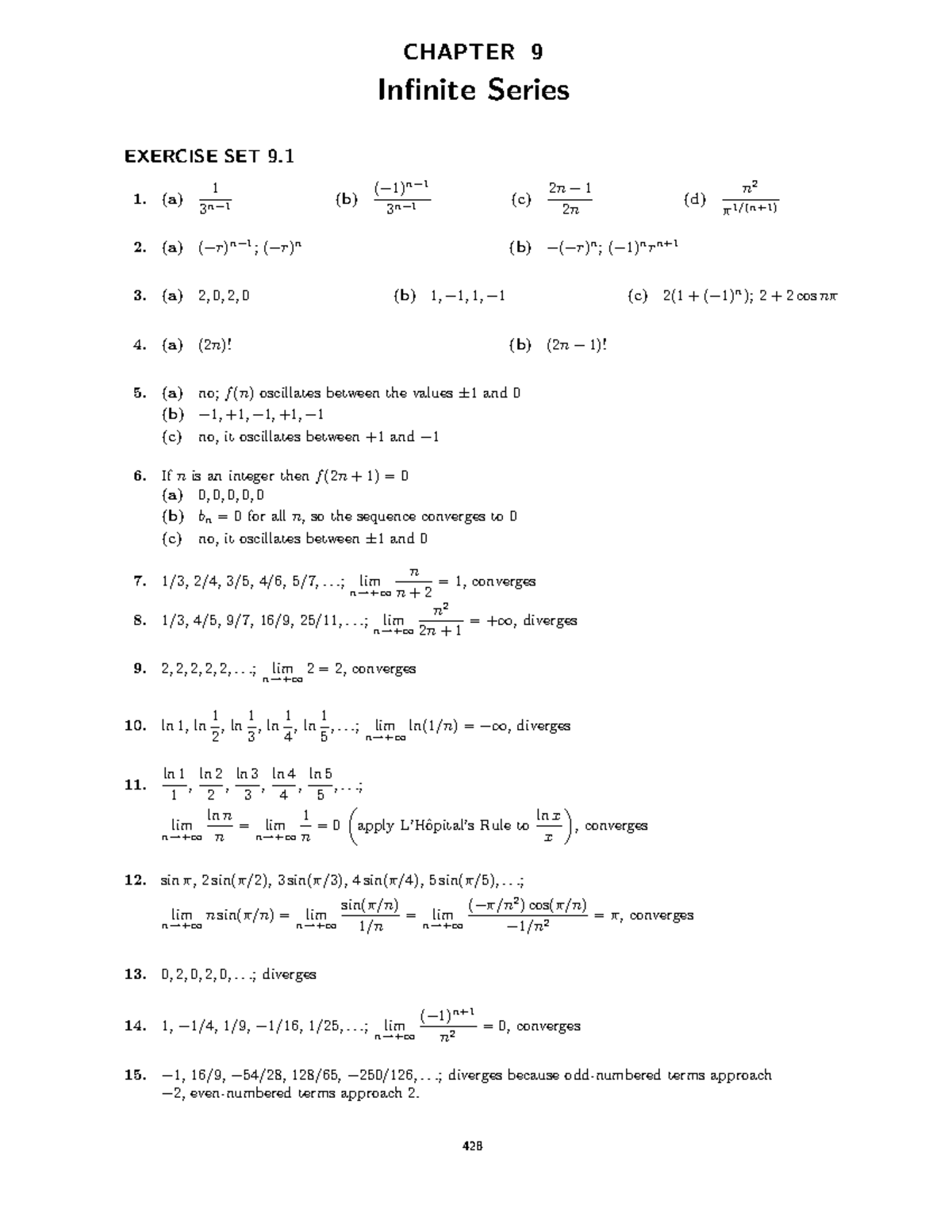 Ch09 - Chapter 9 solution - 428 CHAPTER 9 Infinite Series EXERCISE SET ...