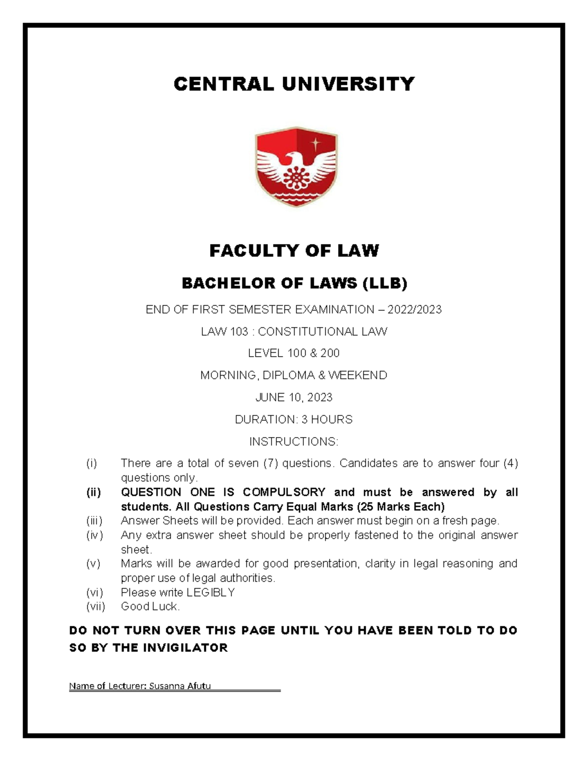 LAW 103 Constitutional Law Exam Cases - End of Semester 2022 - Studocu