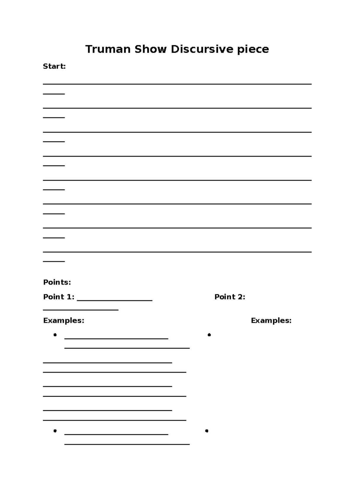 Truman Show worksheet discursive (Year 10) - Truman Show Discursive ...