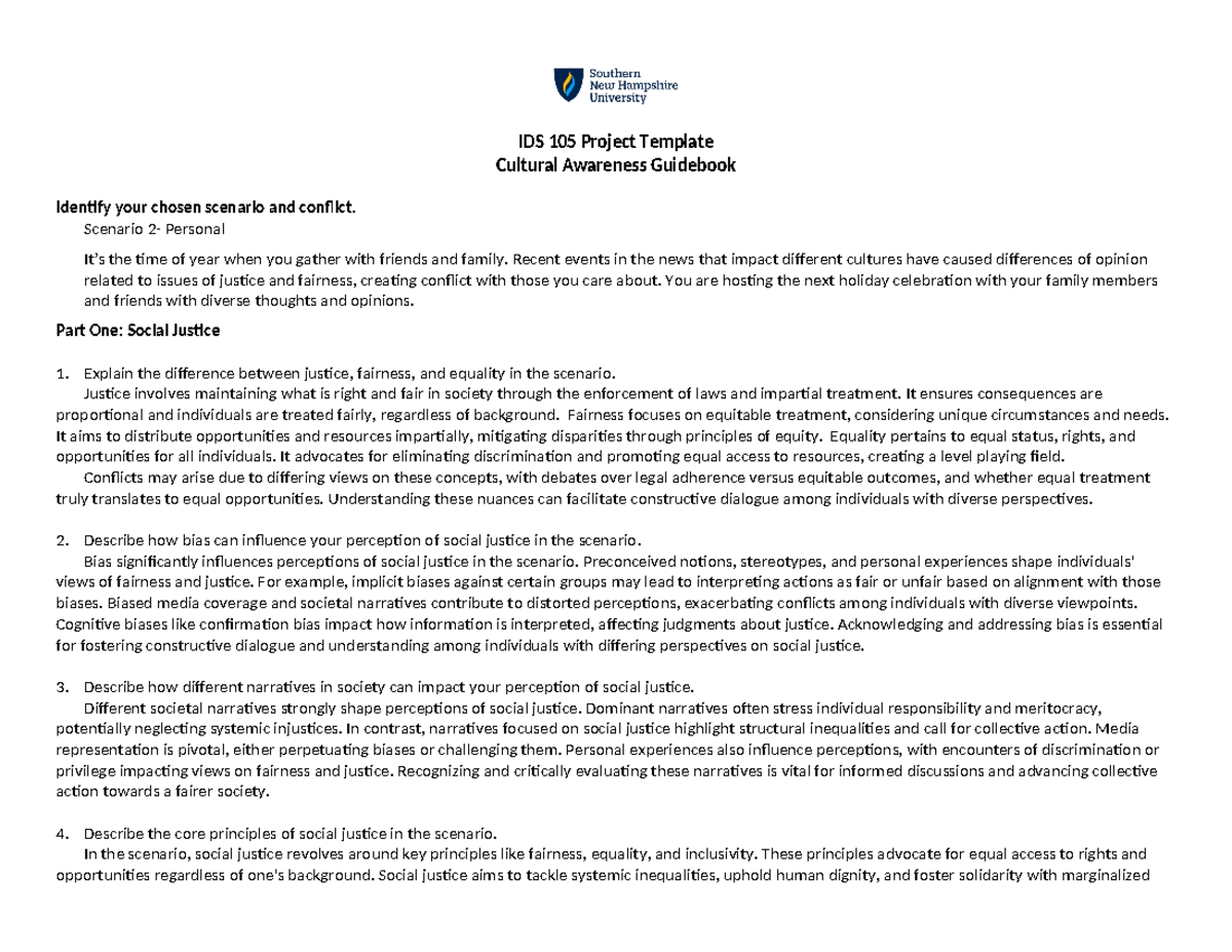 IDS 105 Project Module 5: Cultural Awareness & Social Justice Guide ...