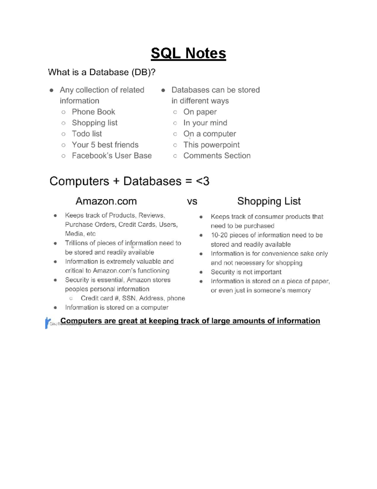 SQL Notes: Understanding Tables, Keys, and Queries - Studocu
