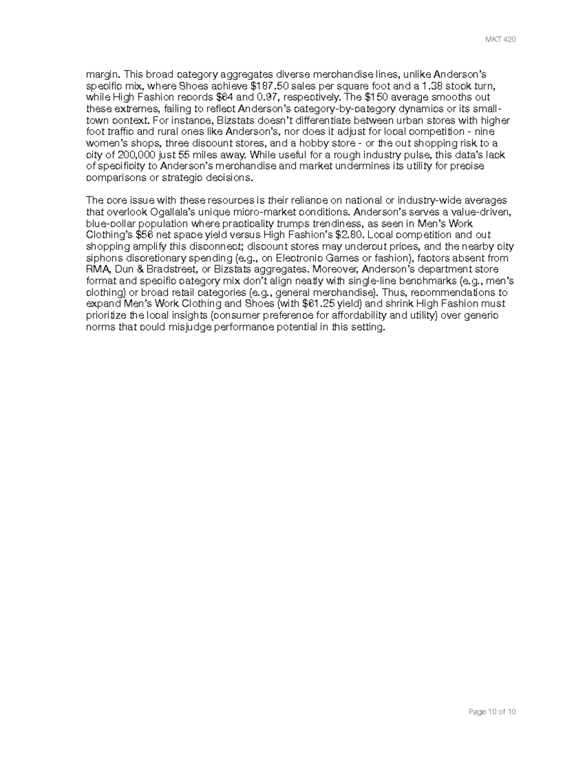 MKT 420 case study on merchandise line dynamics and local insights ...