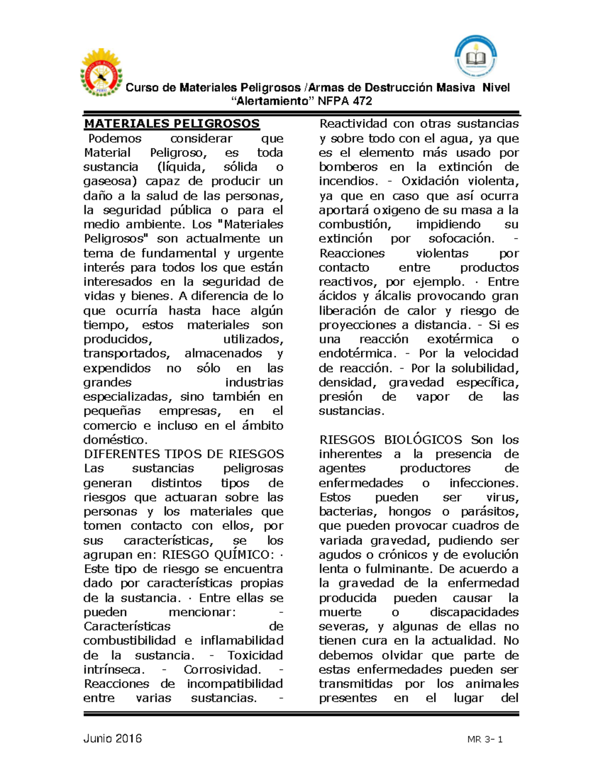 Curso NFPA 472: Materiales Peligrosos y Riesgos Asociados - Studocu