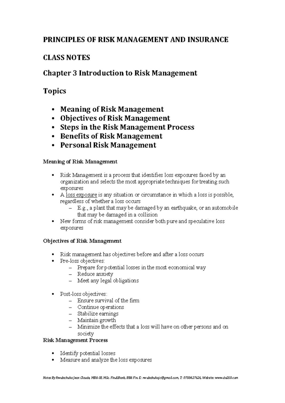 Chapter 3: Key Principles of Risk Management and Insurance - Studocu