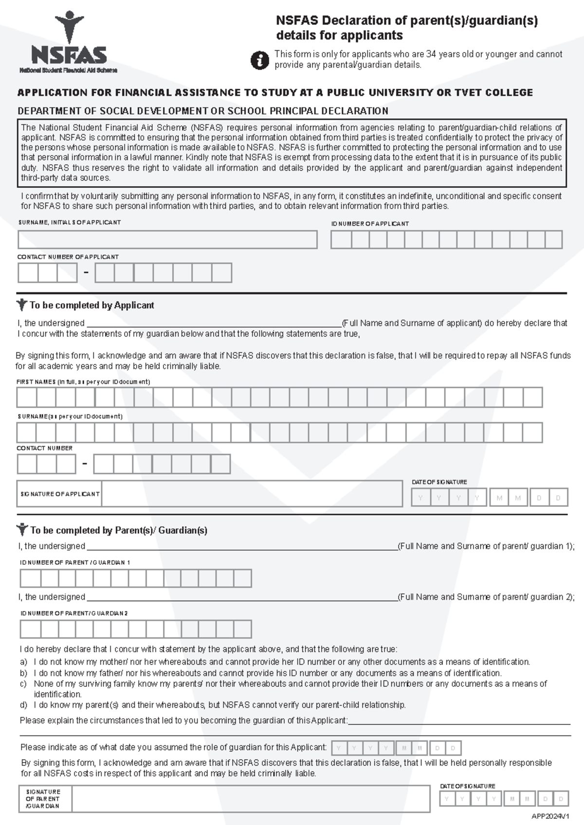 NSFAS Declaration Form for Non-SASSA Applicants 2024 - Studocu