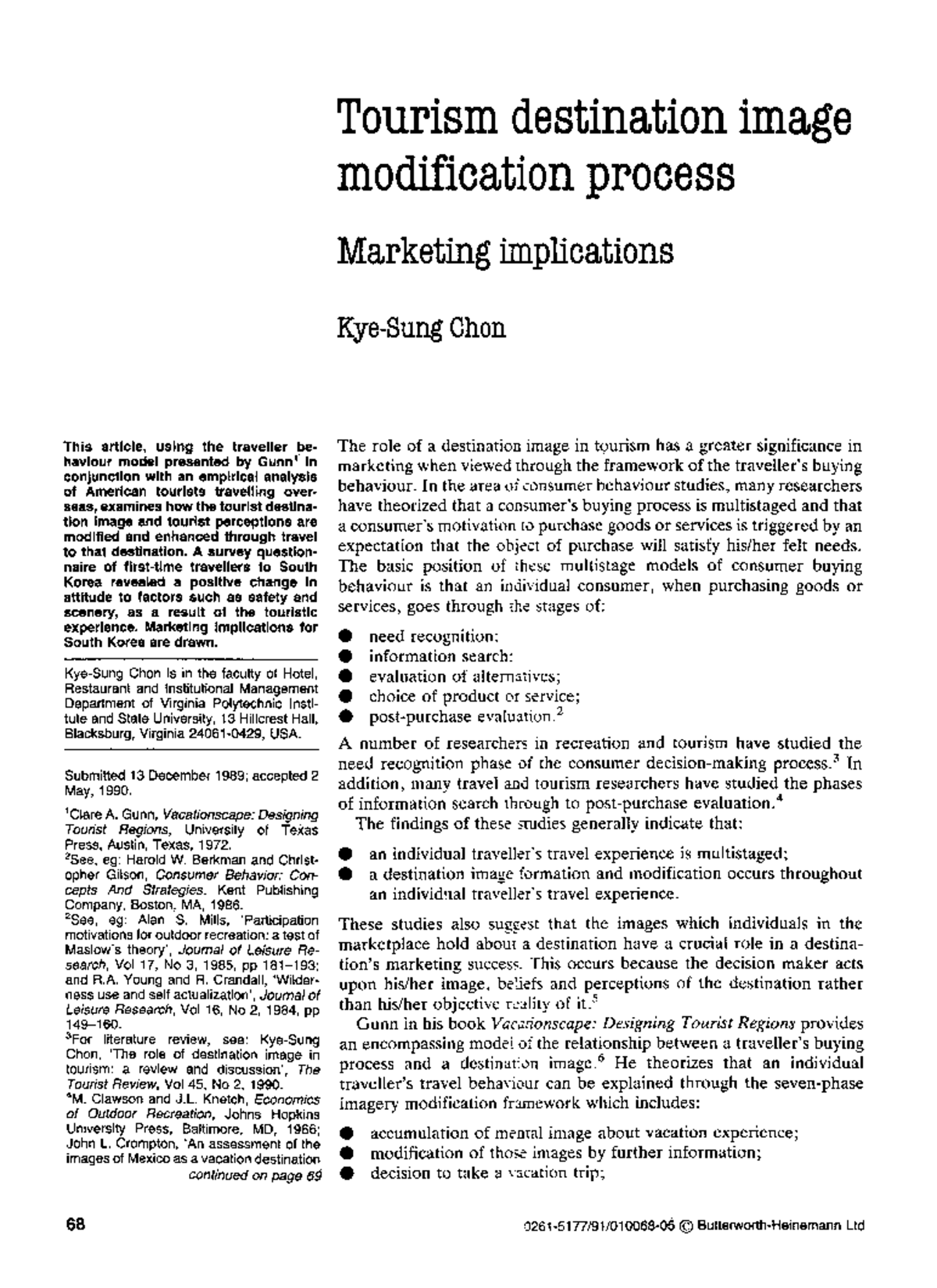 Chon1991 - Consumer behaviour - This article, using the traveller be ...