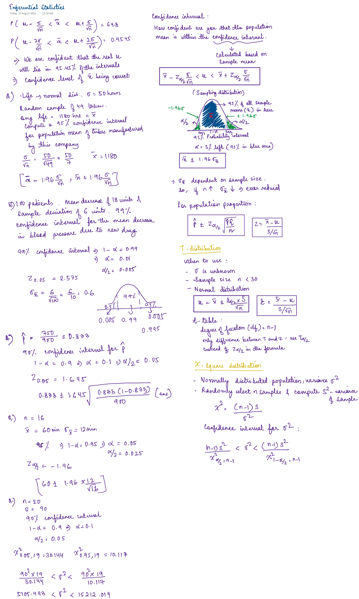 Inferential Statistics Notes for Course Code: STAT101 - Studocu