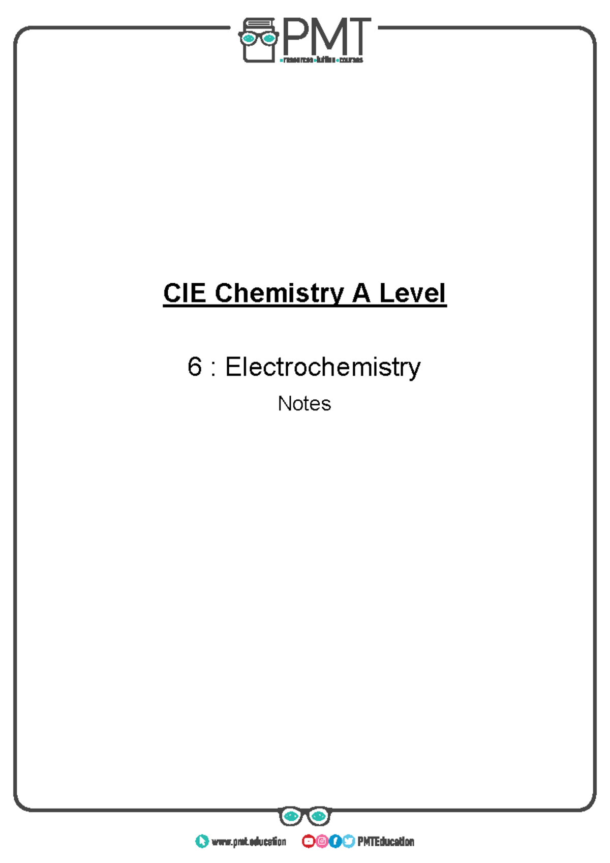CIE Chemistry A Level 6: Comprehensive Electrochemistry Notes - Studocu