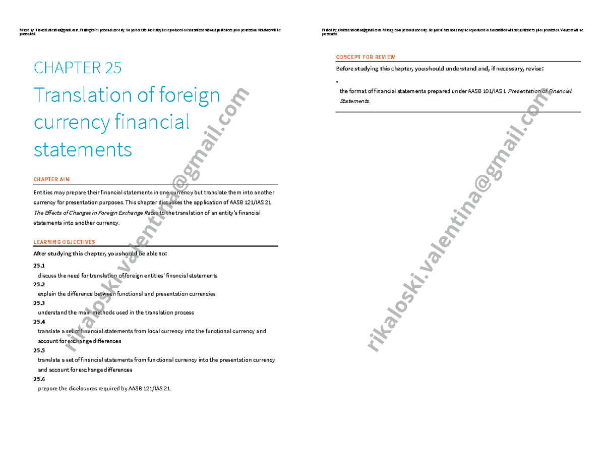 Chapter 25: Translation of Foreign Currency Financial Statements - Studocu
