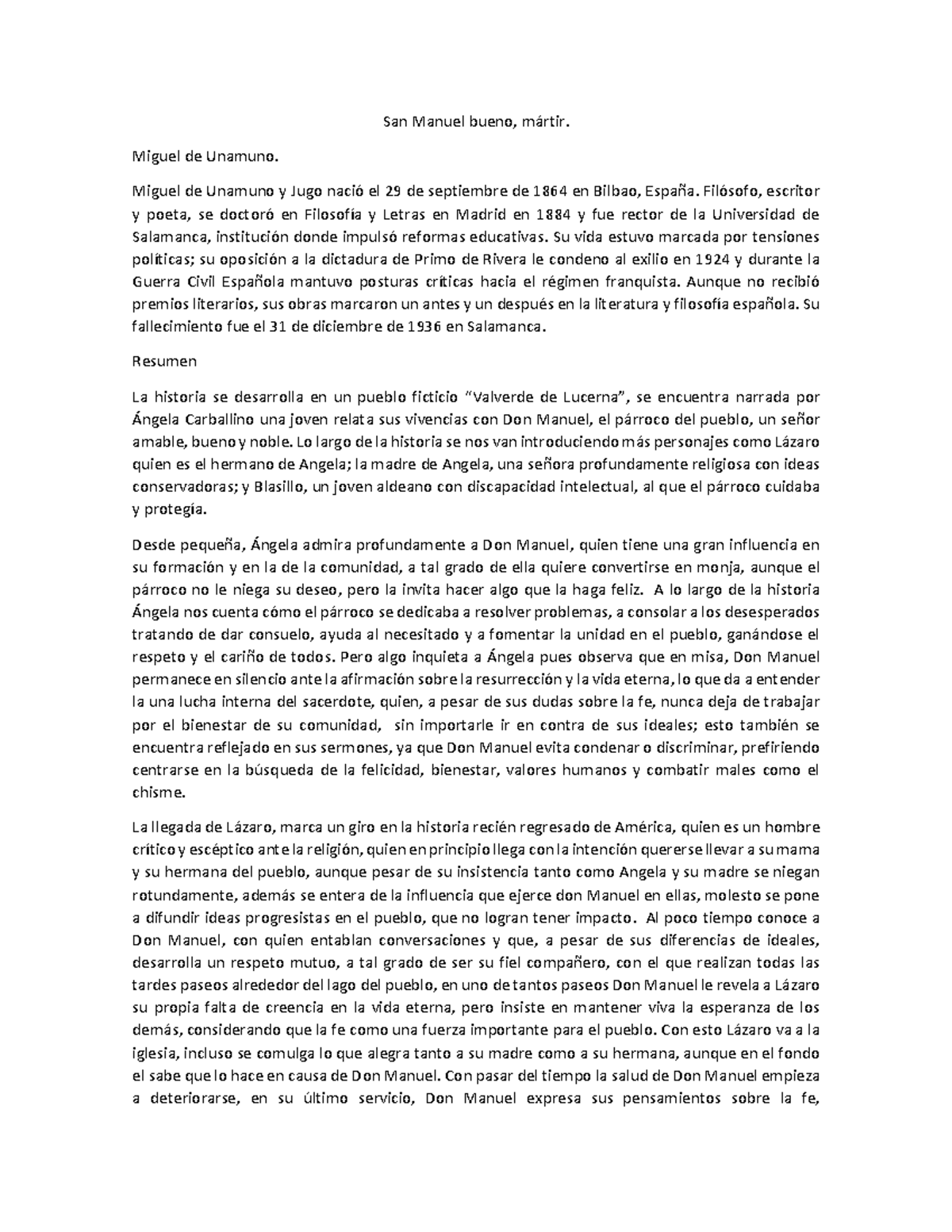 San Manuel Bueno, Martir - San Manuel bueno, mártir. Miguel de Unamuno ...