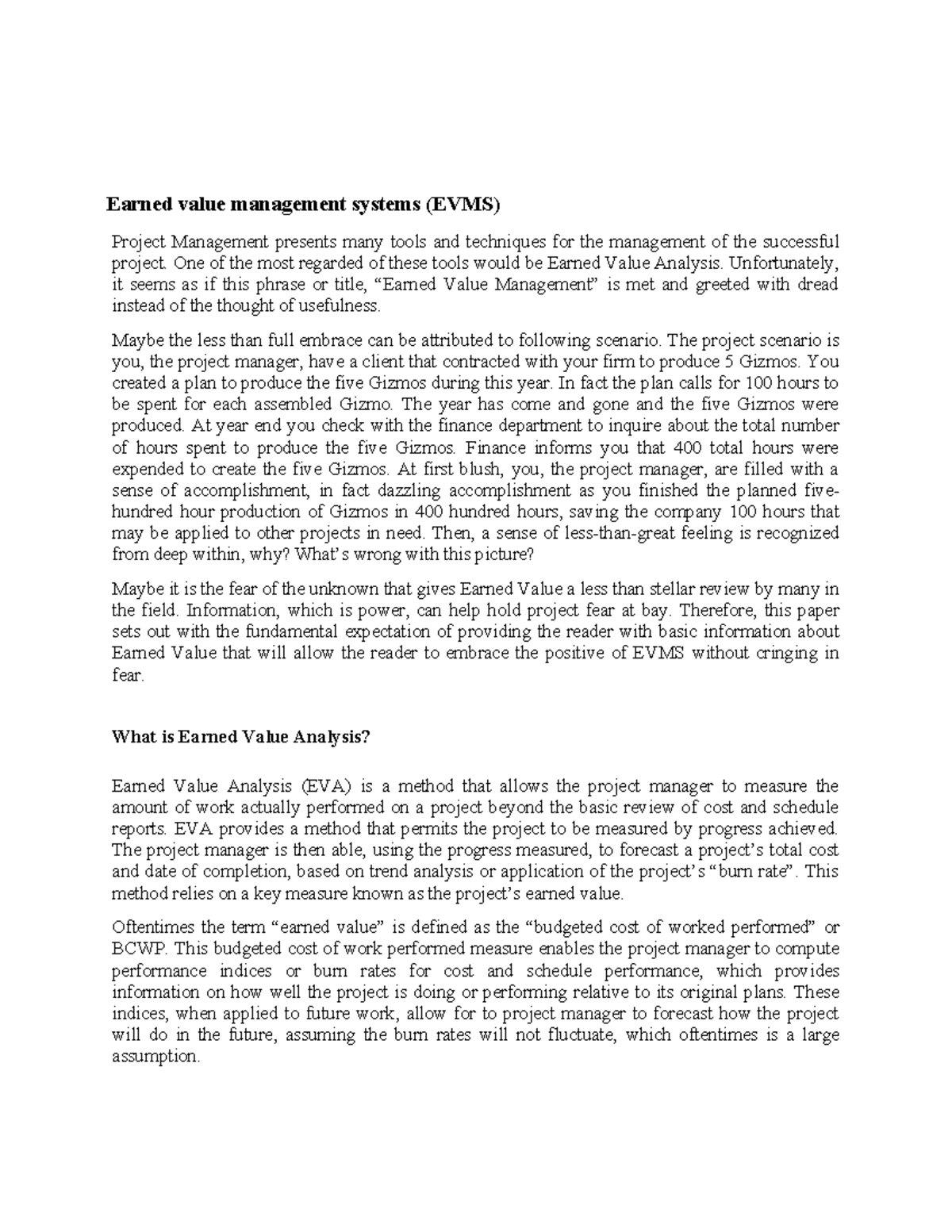 Earned Value Management Systems (EVMS) Overview and Formulas - Studocu