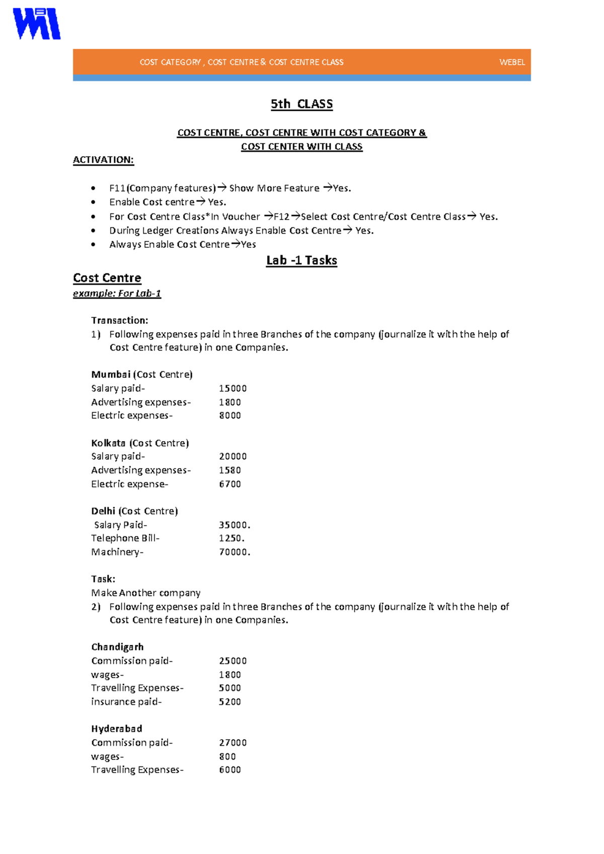 COST CATEGORY & COST CENTRE CLASS WEBEL: Lab Transactions Guide - Studocu