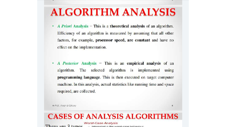 ALGORITHM ANALYSIS: A Priori and A Posterior Methods - Studocu