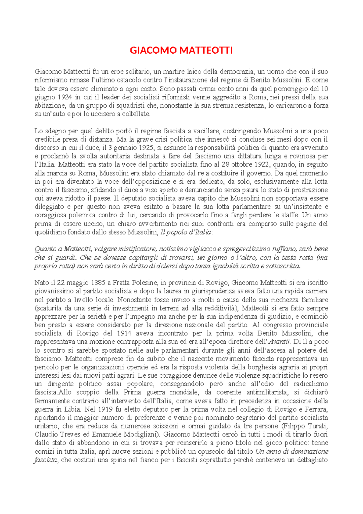 Giacomo Matteotti - biography and his relation with mussolini - GIACOMO ...